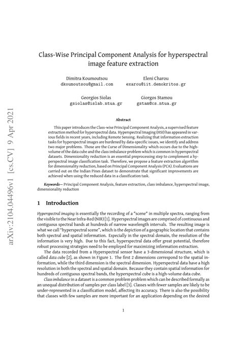 Pdf Class Wise Principal Component Analysis For Hyperspectral Image Feature Extraction