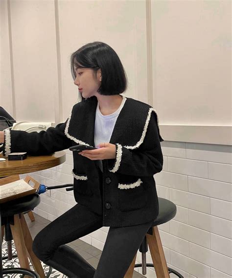 Best11할인 빅카라 배색 세라 오버핏 트위드 자켓 에이블리