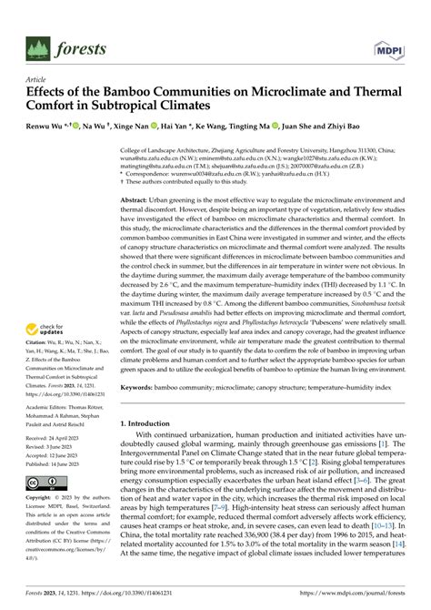Pdf Effects Of The Bamboo Communities On Microclimate And Thermal Comfort In Subtropical Climates