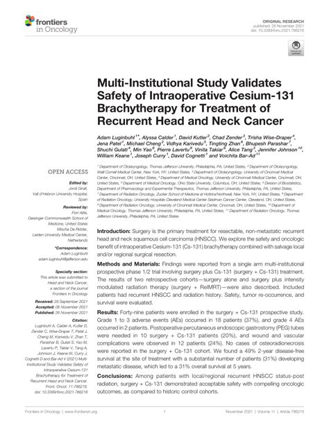Pdf Multi Institutional Study Validates Safety Of Intraoperative