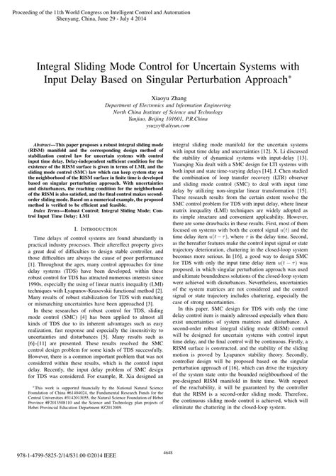 Pdf Integral Sliding Mode Control For Uncertain Systems With Input Delay Based On Singular