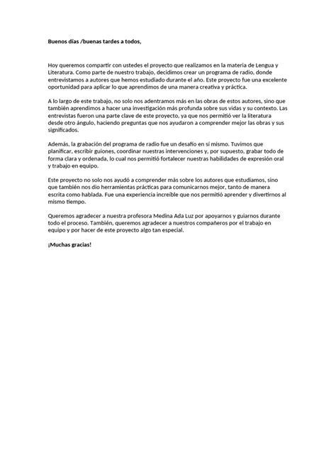 Discurso Programa De Radio 3°2° Acpi Pdf
