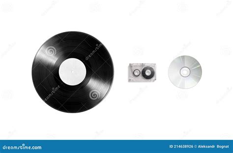 Blank Vinyl Cassette And Cd Disk Mockup Set Isolated Stock