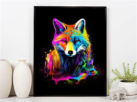 Modern Pop Art Fox Print Colorful Digital Art Surreal Art Print Ai