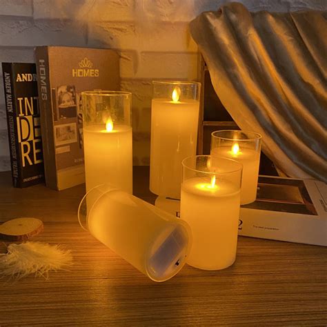 Glass Flameless Candles Set Real Wax Pillars And Moving Flame Wick Led