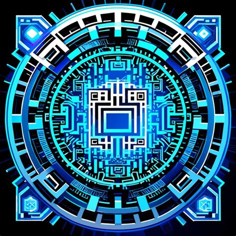 Qr 바코드 파란색 회로판 디지털 Qr 코드 프리미엄 벡터