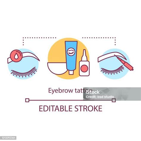 眉毛紋身概念圖示美容服務理念細線插圖眉毛母雞美容院的程式眉毛微刺向量隔離輪廓圖可編輯筆劃向量圖形及更多permanent Make Up圖片