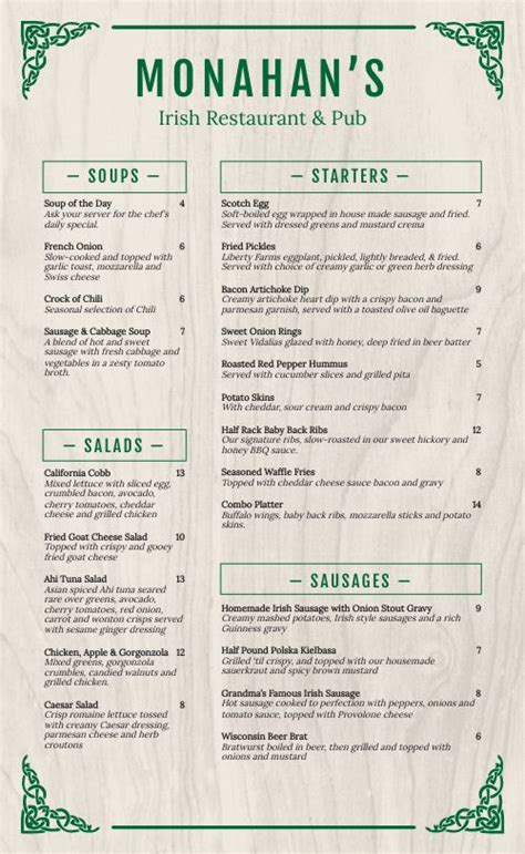 Wooden Irish Menu Design Template By Musthavemenus