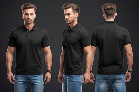 Men Black Polo Shirt Front And Back View Isolated Blank Front And Back