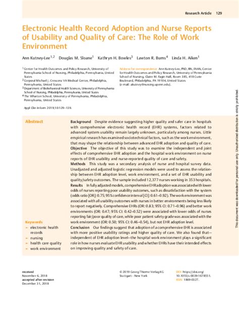 pdf electronic health record adoption and nurse reports of usability