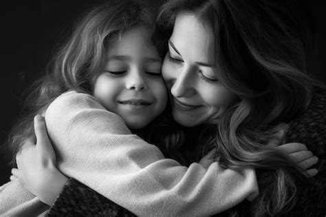 Una Madre Y Su Hija Se Abrazan Y Sonríen A La Cámara Foto Premium