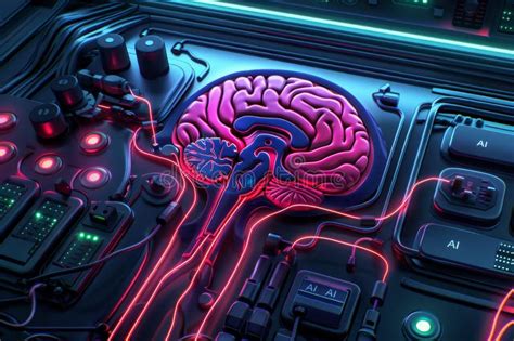 AI Brain With Digital Pathways Futuristic Technology High Tech Neural Network Glowing Lights