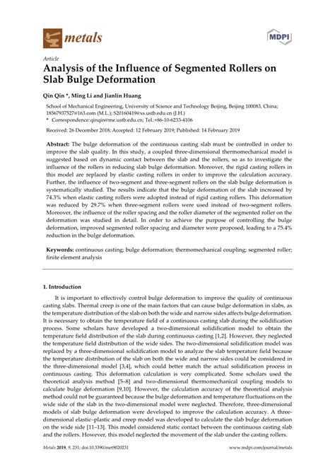 Pdf Analysis Of The Influence Of Segmented Rollers On Slab Bulge