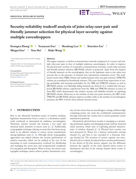 Pdf Security‐reliability Tradeoff Analysis Of Joint Relay‐user Pair