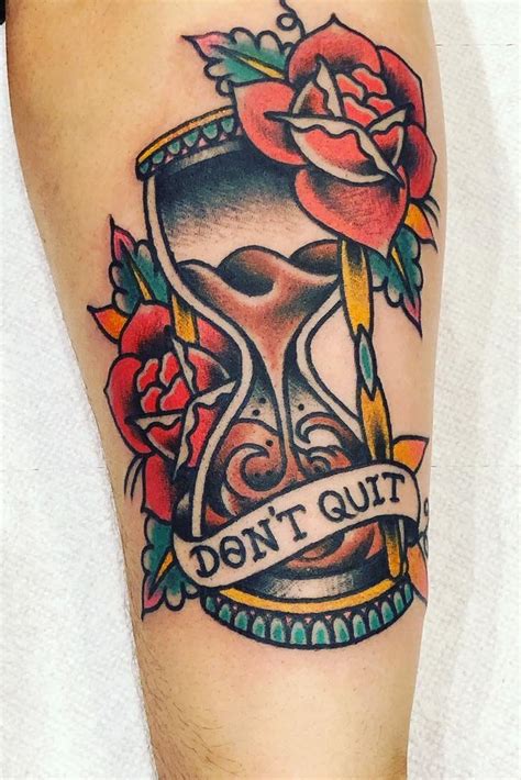 American Traditional Hourglass Tattoo