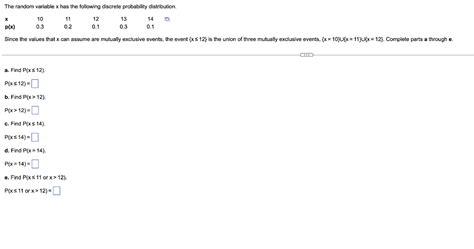 solved the random variable x has the following discrete