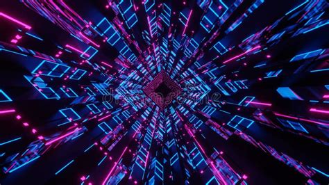 Abstract Illustration Colorful Neon Visual Dynamic Loop Background Of Endless Square Tunnel