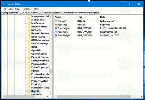 Change Registry Font In Windows Creators Update