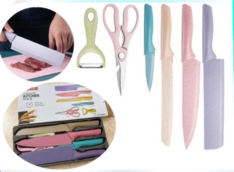 Ripley SET Y JUEGO DE 5 CUCHILLOS Y TIJERA DE COCINA COLORES