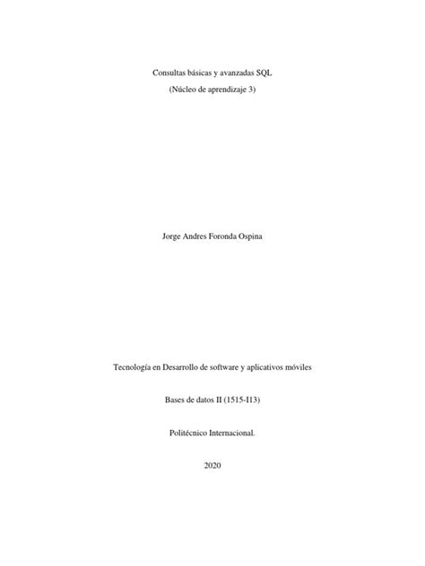Consultas Básicas Y Avanzadas Sql Pdf Sql Servidor Sql De Microsoft