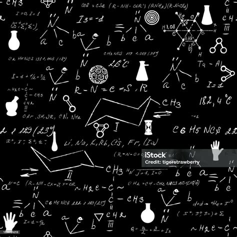 학교 분필 보드에 원활한 화학 낙서 칠판 수식 패턴 교육의 개념과 학교로 돌아갑니다 손필 끝없는 패턴 분자구조는 함께 결합합니다 벡터 0명에 대한 스톡 벡터 아트 및 기타