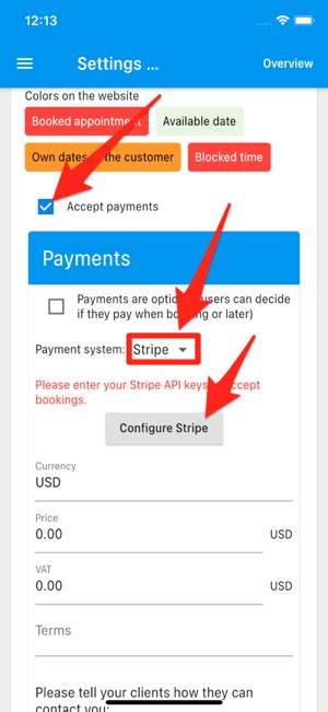 stripe setup booking system