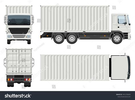 Vektor Stok Container Truck Vector Template Simple Colors Tanpa