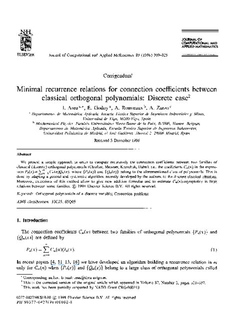 Pdf Minimal Recurrence Relations For Connection Coefficients Between