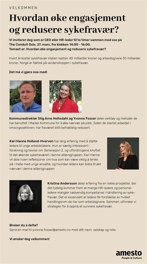 Noen ledige plasser til vårt seminar om #sykefravær 27 mars. | Yvonne Fosser