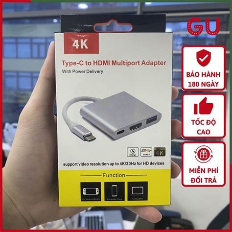 Hub Type C 3in1 Cổng Chuyển Đổi Hub Usb Type C To Hdmi Usb 3 Pd3 Type