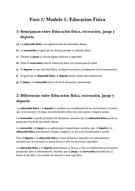 Semejanzas o diferencias entre educación física recreación deporte y juego Résumés de