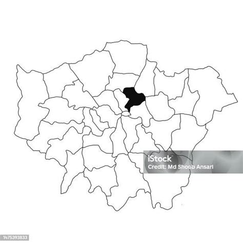 흰색 배경에 그레이터 런던 지방의 Hackney 지도 영국 그레이터 런던 행정 지도에서 검은색으로 강조 표시된 단일 카운티 지도 해크니에 대한 스톡 벡터 아트 및 기타