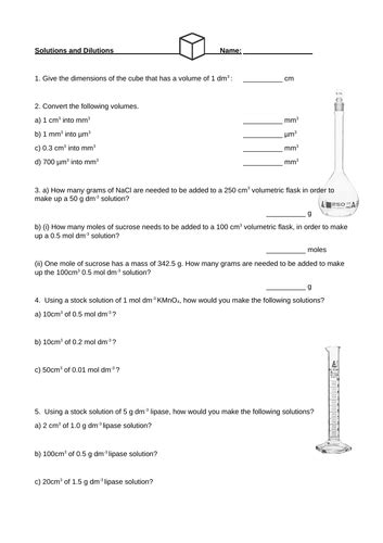 A Level Biology Maths Skills Revision Solutions And Dilutions