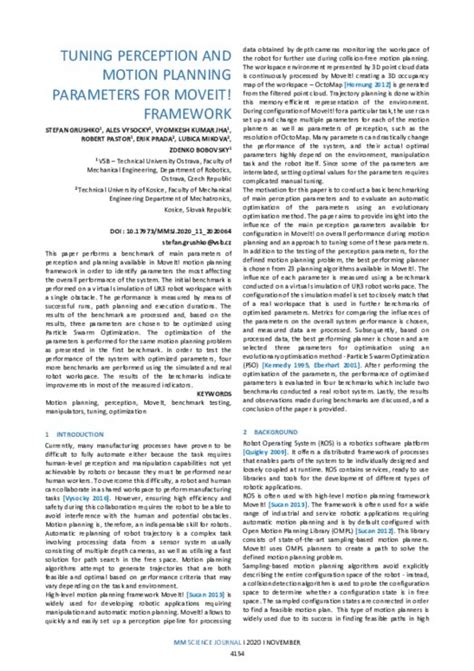 TUNING PERCEPTION AND MOTION PLANNING PARAMETERS FOR MOVEIT FRAMEWORK MM Science Journal
