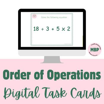 Digital 3rd Grade Order Of Operations Task Cards PEMDAS Without Exponents