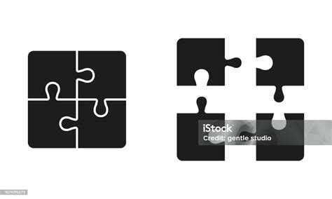 Assemble And Disassemble Jigsaw Solid Symbol Puzzle Pieces Match Combination Solution Silhouette