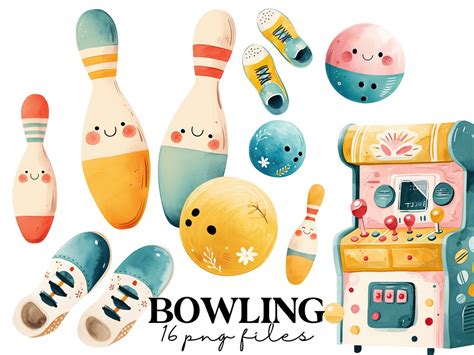 Bowling Clipart Set Cute Bowling Party Invitation Clipart Kawaii