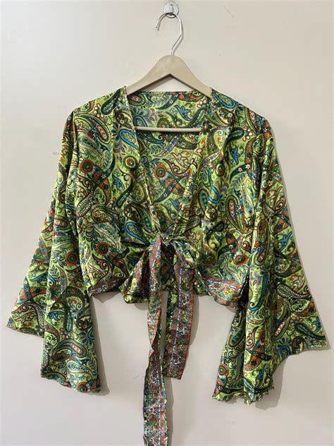 Handmade Silk Wrap Top Boho Hippie Bell Sleeve Tie Top Etsy