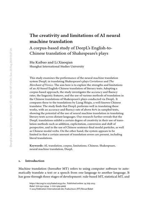 The Creativity And Limitations Of Ai Neural Translation Pdf