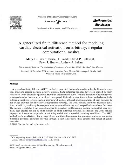 Pdf A Generalized Finite Difference Method For Modeling Cardiac