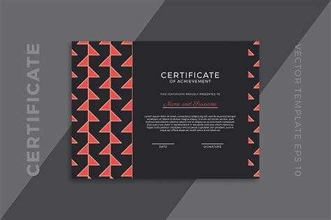 졸업 또는 과정 완료를위한 현대 비즈니스 디플로마 모형 기하학적 패턴이있는 트렌디 한 수평 감사 어두운 템플릿 벡터 배경 Eps 10 감사장에 대한 스톡 벡터 아트 및 기타