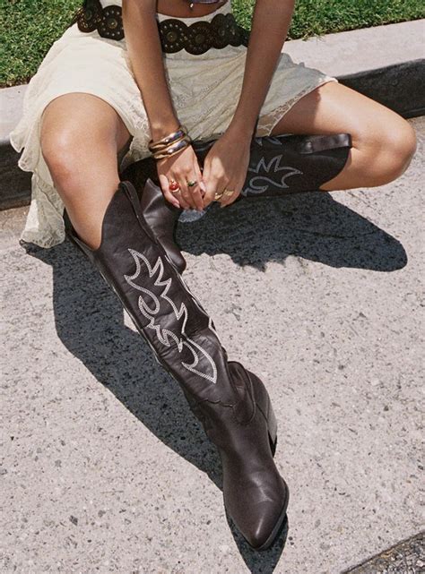 Billini Urson Boots Chocolate White In 2024 Black Cowgirl Boots