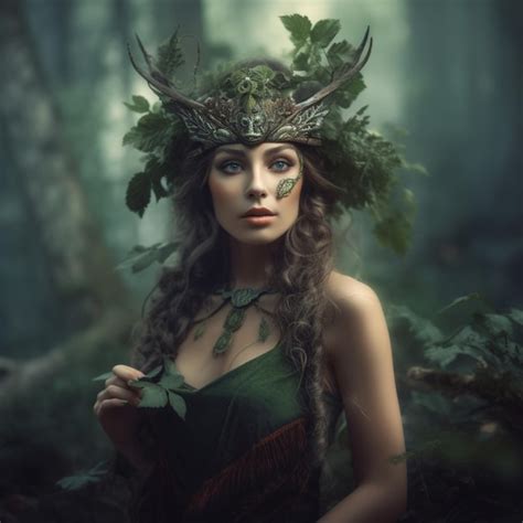 Premium Ai Image A Woman With A Leaf Crown On Her Head Stands In A