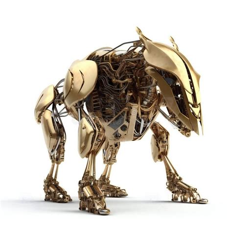A Golden Robot Isolated On A White Background Stock Illustration