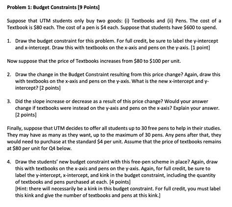 solved 1 draw the budget constraint for this problem for