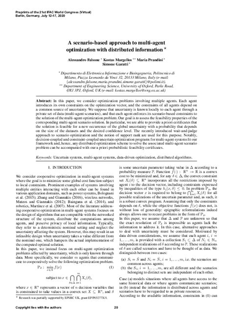 Pdf A Scenario Based Approach To Multi Agent Optimization With