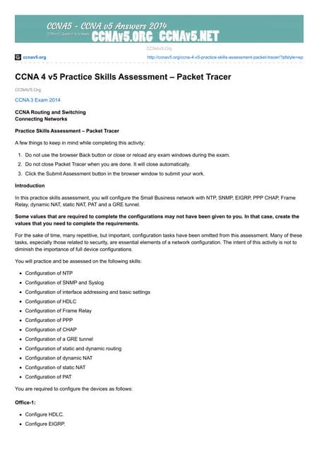 Ccna 4 V5 Practice Skills Assessment Packet Tracer Pdf Computer Networking
