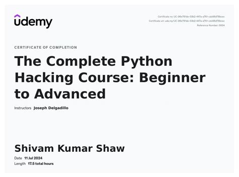 earned python hacking certification from udemy shivam kumar shaw posted on the topic linkedin