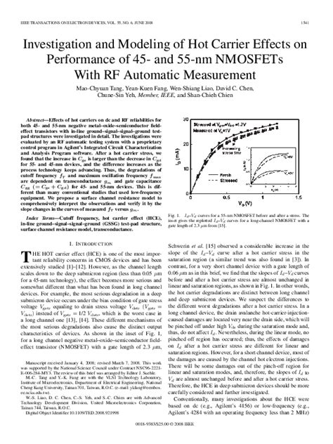 Pdf Investigation And Modeling Of Hot Carrier Effects On Performance
