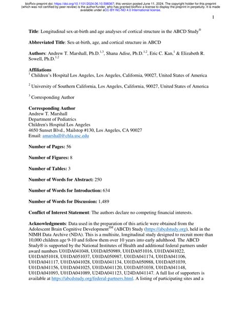 Pdf Longitudinal Sex At Birth And Age Analyses Of Cortical Structure